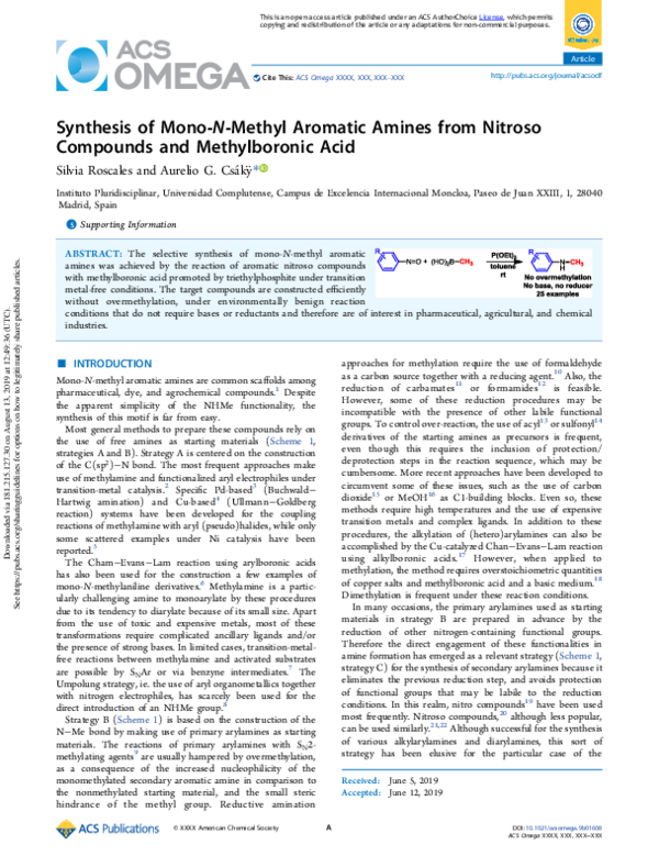 (PDF) Synthesis of Mono-N-Methyl Aromatic Amines from Nitroso Compounds ...