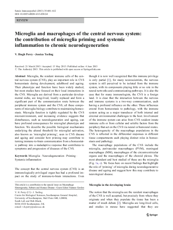 (PDF) Microglia and macrophages of the central nervous system: the contribution of microglia ...