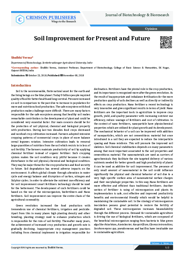 (PDF) Soil Improvement for Present and Future | Journal of Biotechnology and Bioresearch ...