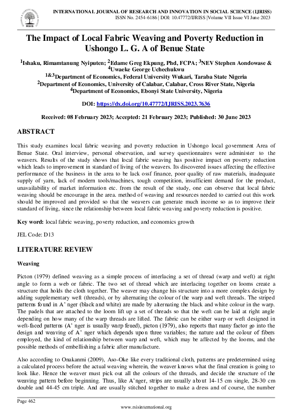 (PDF) The Impact of Local Fabric Weaving and Poverty Reduction in ...