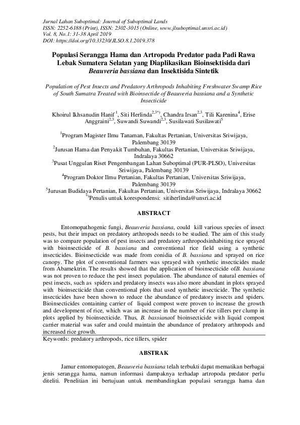 (PDF) Populasi Serangga Hama dan Artropoda Predator pada Padi Rawa ...