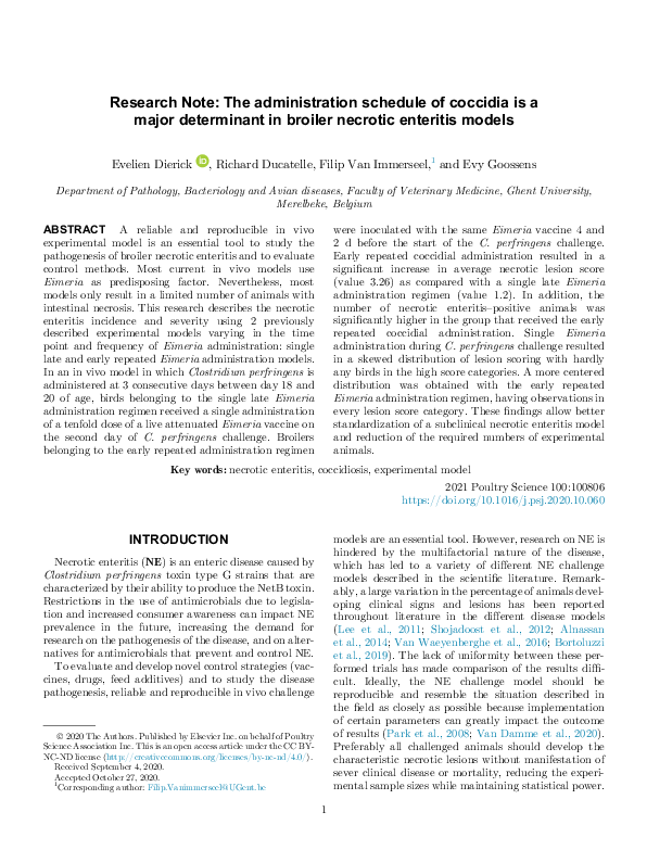 (PDF) Research Note: The administration schedule of coccidia is a major ...