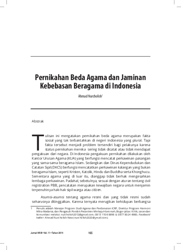 (PDF) Pernikahan Beda Agama dan Jaminan Kebebasan Beragama di Indonesia
