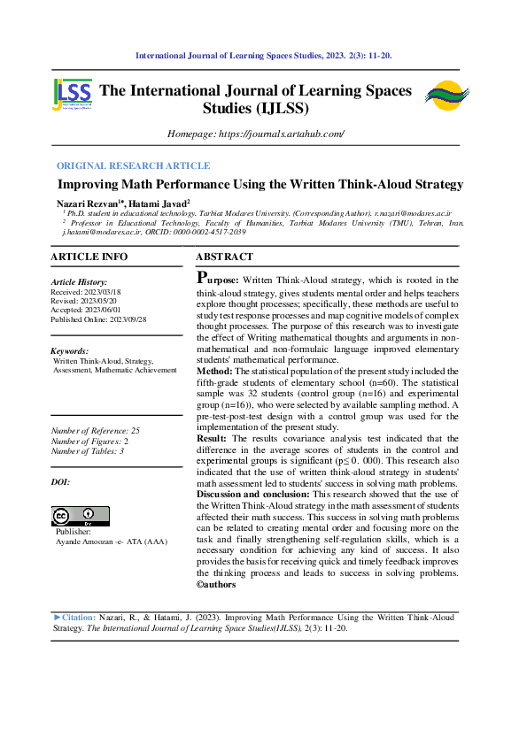 (PDF) Improving Math Performance Using the Written Think-Aloud Strategy