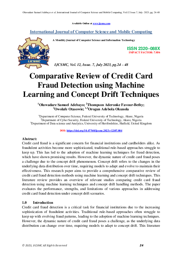 (PDF) Comparative Review of Credit Card Fraud Detection using Machine Learning and Concept Drift ...