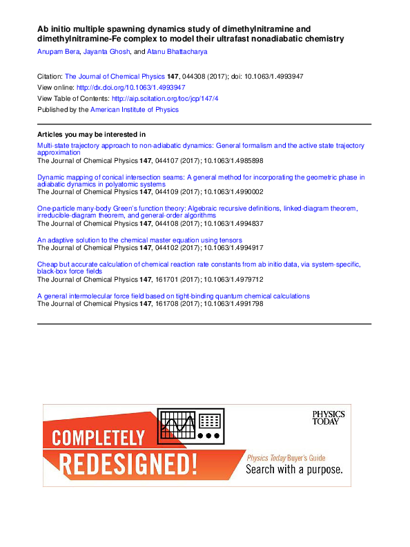 (PDF) Ab initio multiple spawning dynamics study of dimethylnitramine and dimethylnitramine-Fe ...