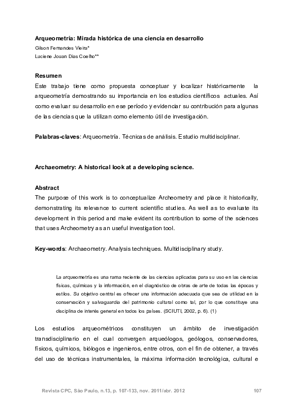 (PDF) Archaeometry: a historical look at a developing science
