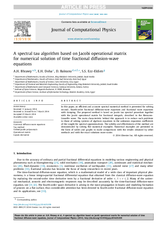 Pdf A Spectral Tau Algorithm Based On Jacobi Operational Matrix For