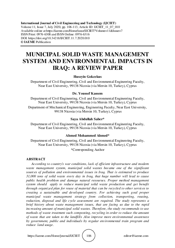 (PDF) Municipal Solid Waste Management System and Environmental Impacts ...