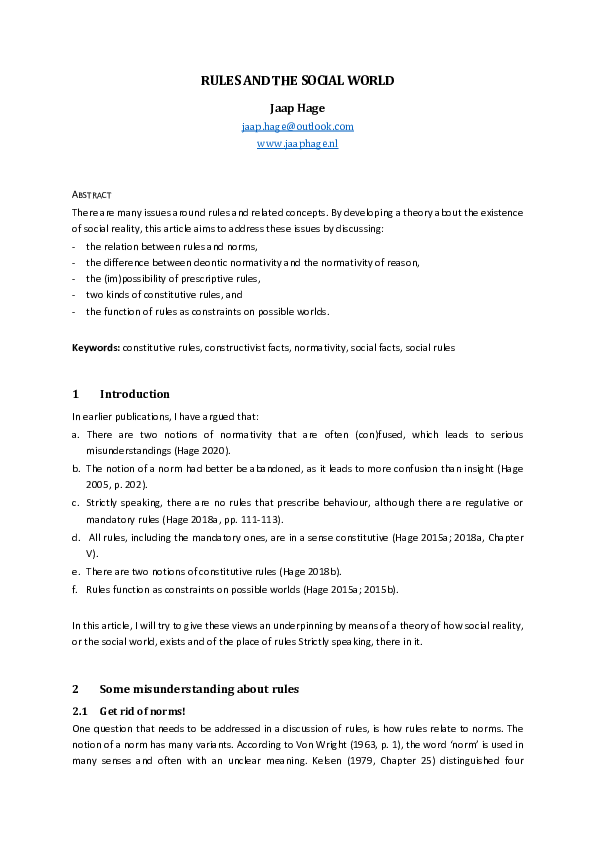 (PDF) RULES AND THE SOCIAL WORLD
