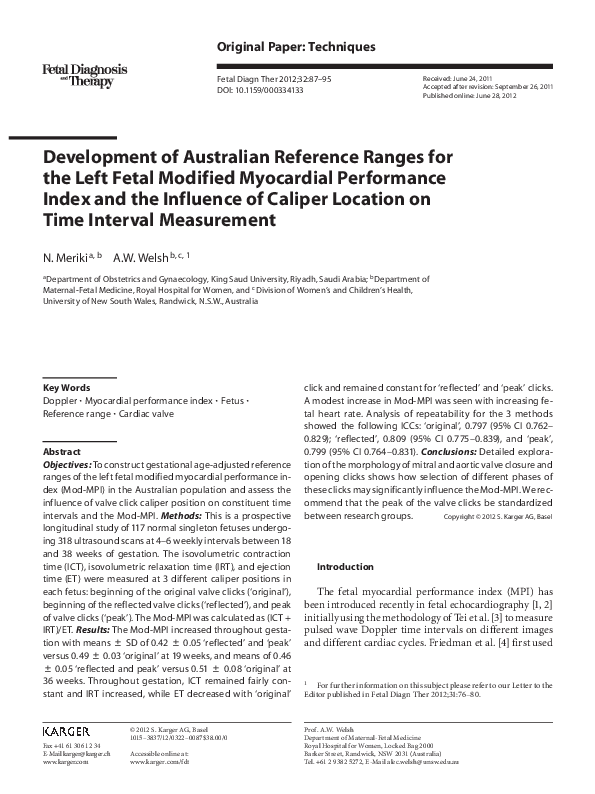 (PDF) Development of Australian Reference Ranges for the Left Fetal ...