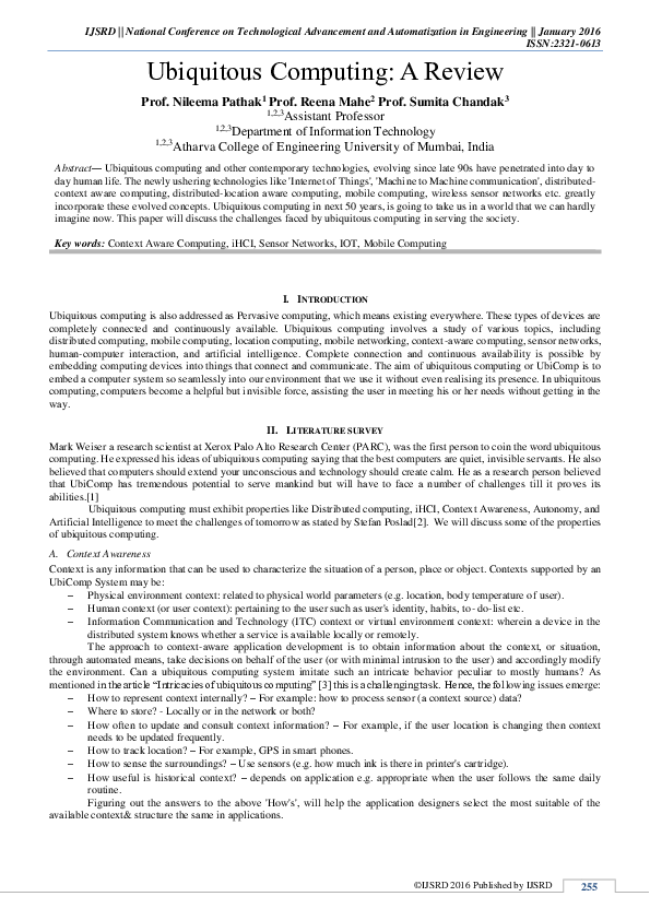 (PDF) Ubiquitous Computing: A Review