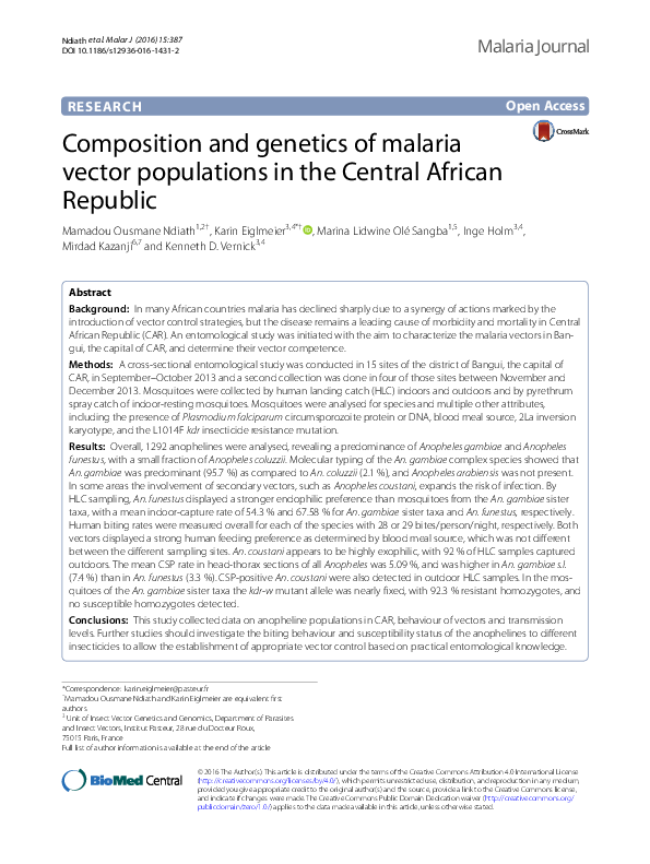 (PDF) Composition and genetics of malaria vector populations in the ...