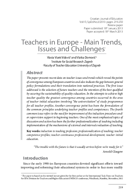 (PDF) Teachers in Europe - Main Trends, Issues and Challenges