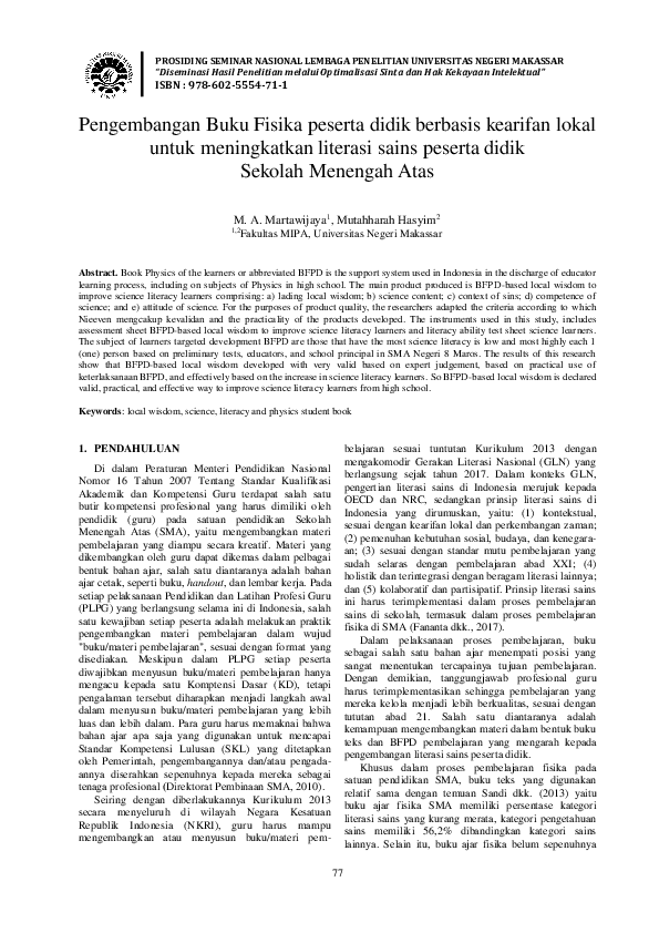 (PDF) Pengembangan Buku Fisika peserta didik berbasis kearifan lokal untuk meningkatkan literasi ...