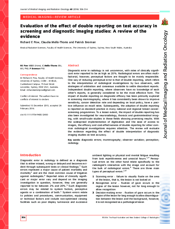 (PDF) Evaluation of the effect of double reporting on test accuracy in ...
