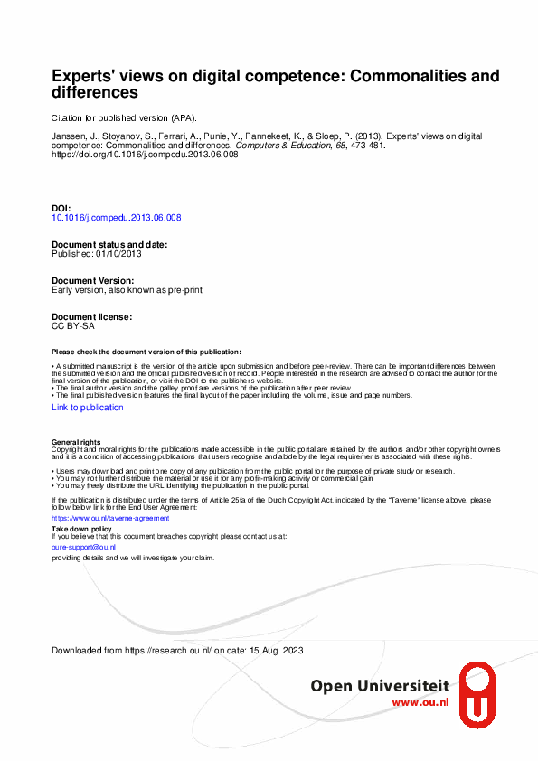 (PDF) Experts' views on digital competence: Commonalities and differences