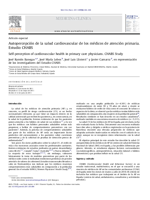 (PDF) Autopercepción de la salud cardiovascular de los médicos de ...
