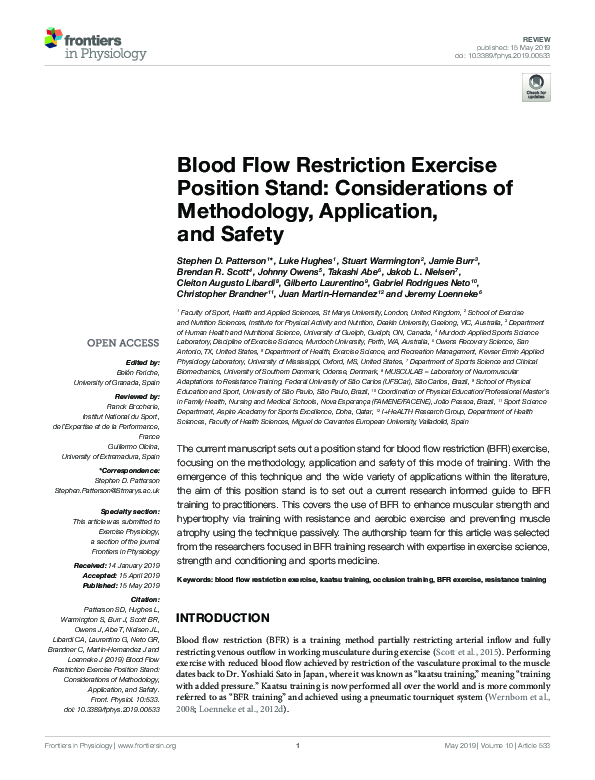 (PDF) Blood Flow Restriction Exercise: Considerations of Methodology, Application, and Safety