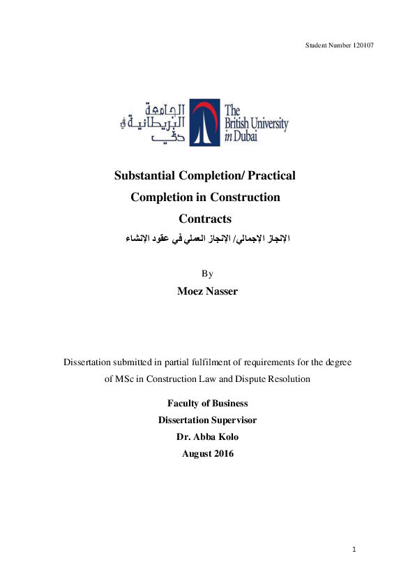 (PDF) Substantial Completion/ Practical Completion in Construction ...
