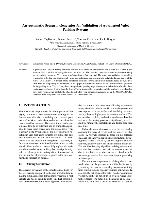 (PDF) An Automatic Scenario Generator for Validation of Automated Valet ...
