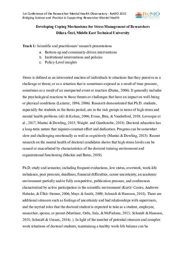 (PDF) Developing Coping Mechanisms for Stress Management of Researchers