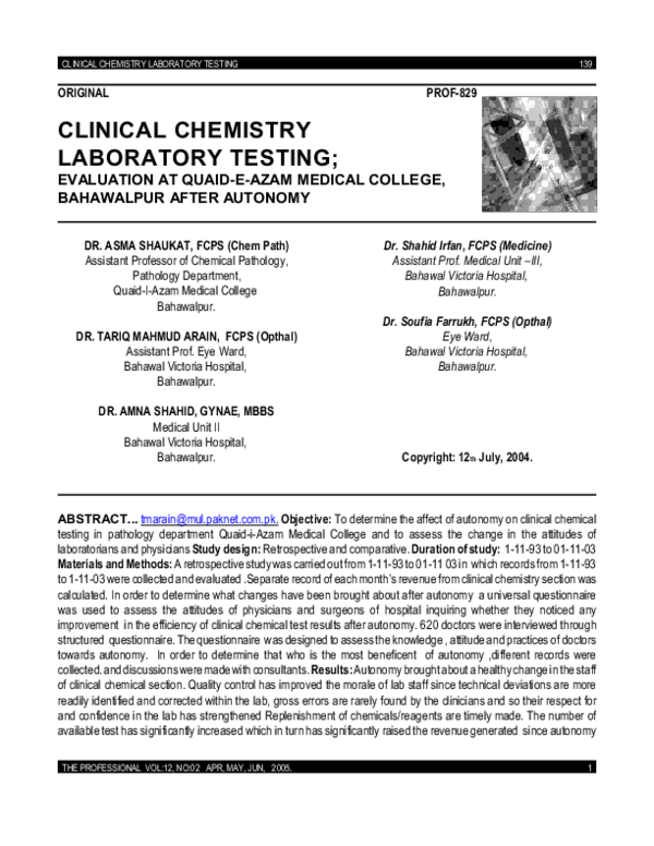Pdf Clinical Chemistry Laboratory Testing