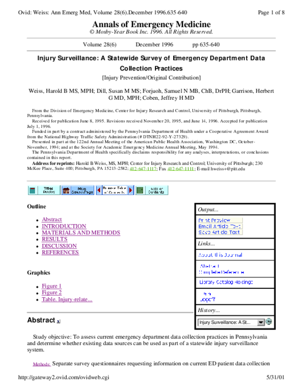 (PDF) Injury Surveillance: A Statewide Survey of Emergency Department ...