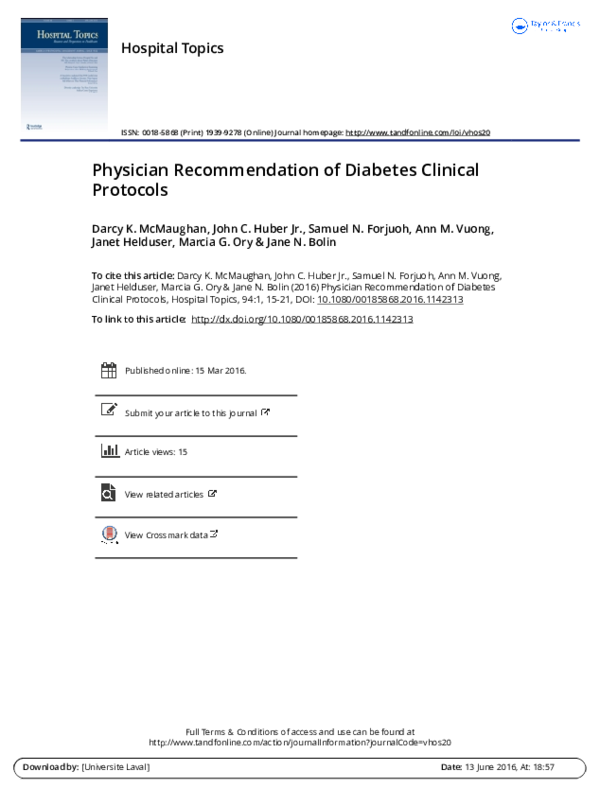 (PDF) Physician Recommendation of Diabetes Clinical Protocols | Samuel ...