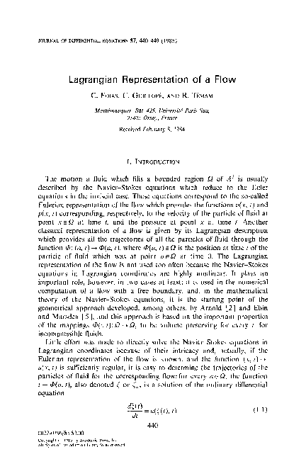 (PDF) Lagrangian representation of a flow