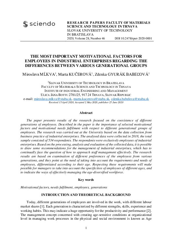 (PDF) The Most Important Motivational Factors for Employees in ...