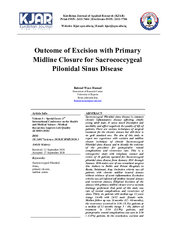 (PDF) Outcome of Excision with Primary Midline Closure for ...