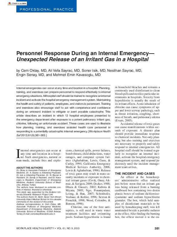 (PDF) Personnel Response During an Internal Emergency—Unexpected ...
