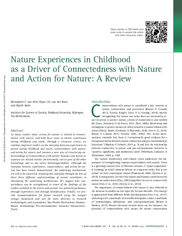 (PDF) Nature Experiences in Childhood as a Driver of Connectedness with ...