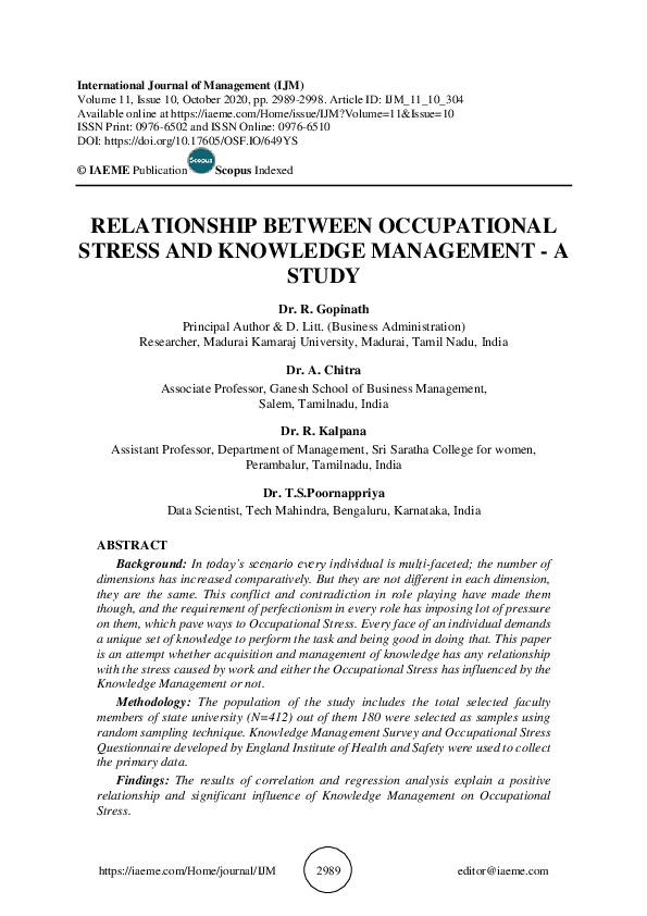 (PDF) Relationship between Occupational Stress and Knowledge Management ...