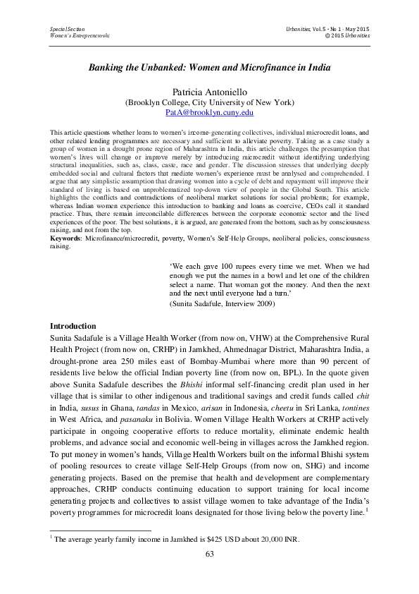 (PDF) Banking the Unbanked: Women and Microfinance in India