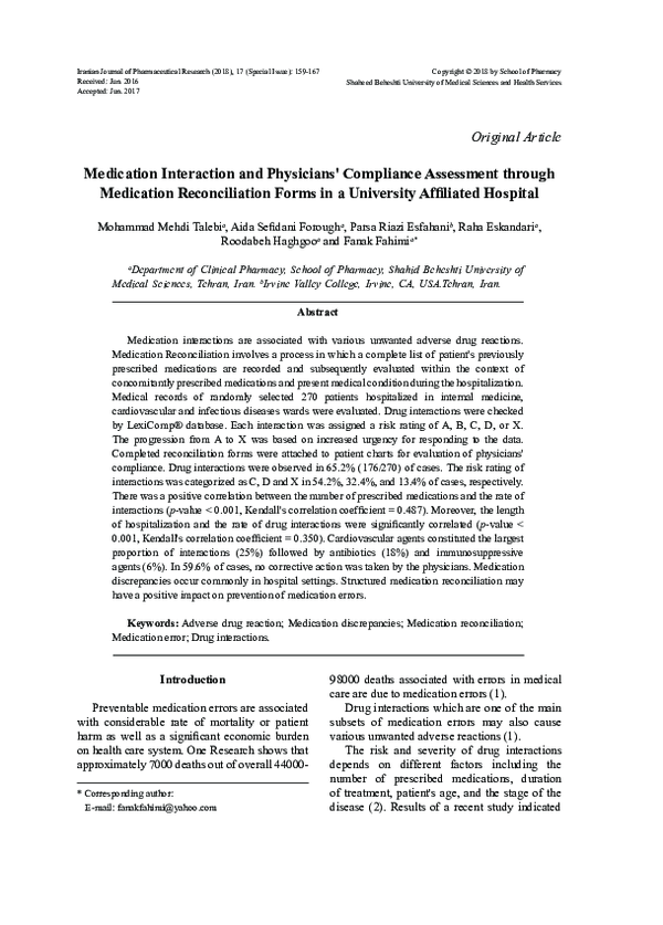 (PDF) Medication Interaction and Physicians' Compliance Assessment through Medication ...