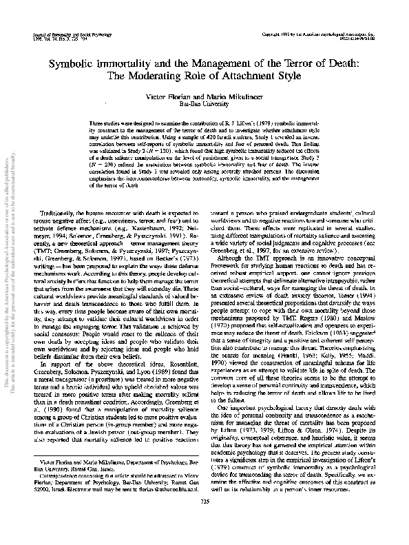 (PDF) Symbolic immortality and the management of the terror of death ...