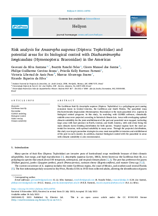 (PDF) Risk analysis for Anastrepha suspensa (Diptera: Tephritidae) and ...