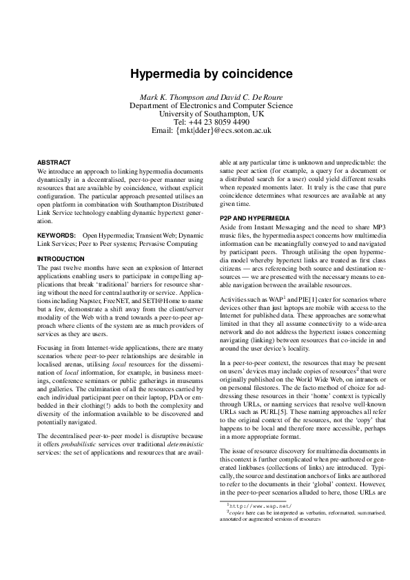 (PDF) Hypermedia by coincidence