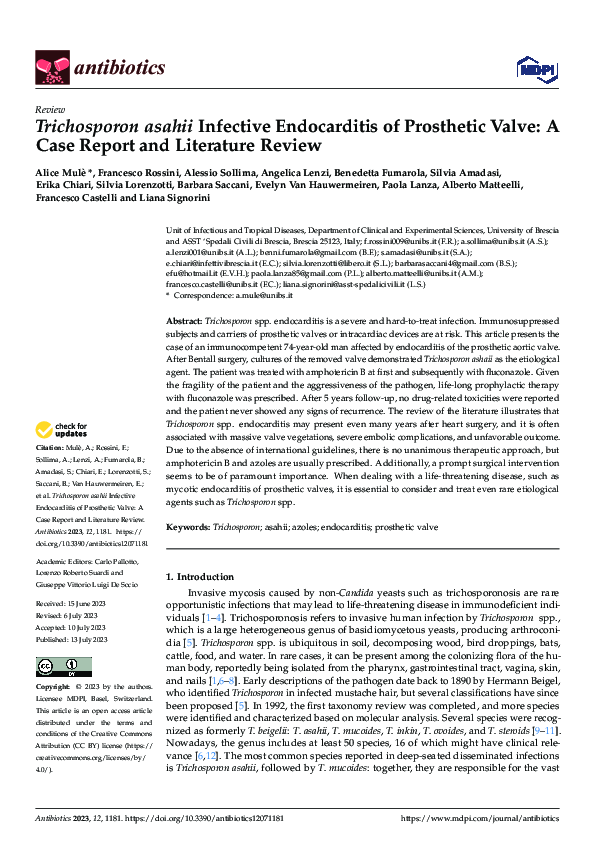 (PDF) Trichosporon asahii Infective Endocarditis of Prosthetic Valve: A ...