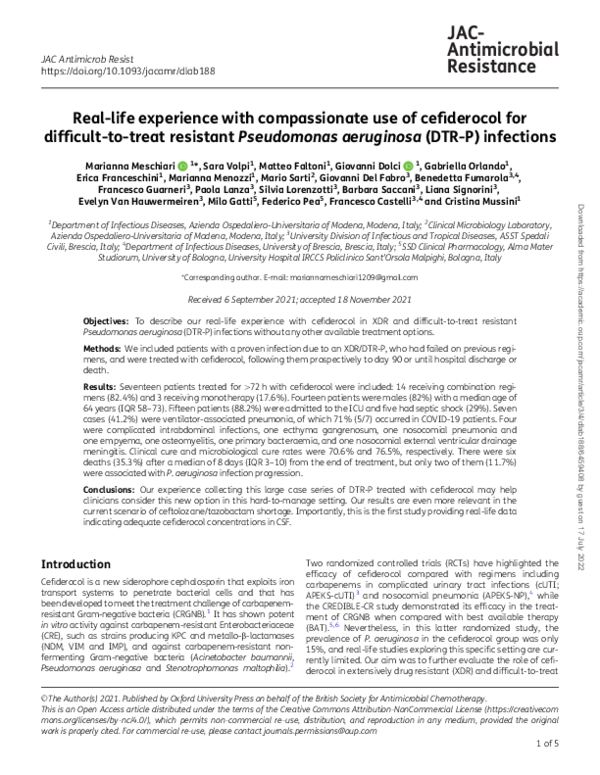 (PDF) Real-life experience with compassionate use of cefiderocol for difficult-to-treat ...