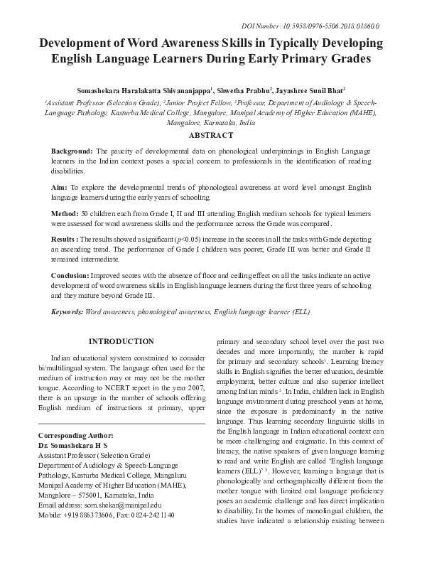 (PDF) Development of Word Awareness Skills in Typically Developing ...