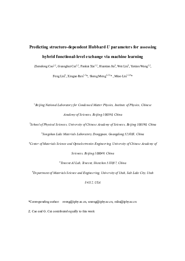 Pdf Predicting Structure Dependent Hubbard U Parameters For Assessing Hybrid Functional Level