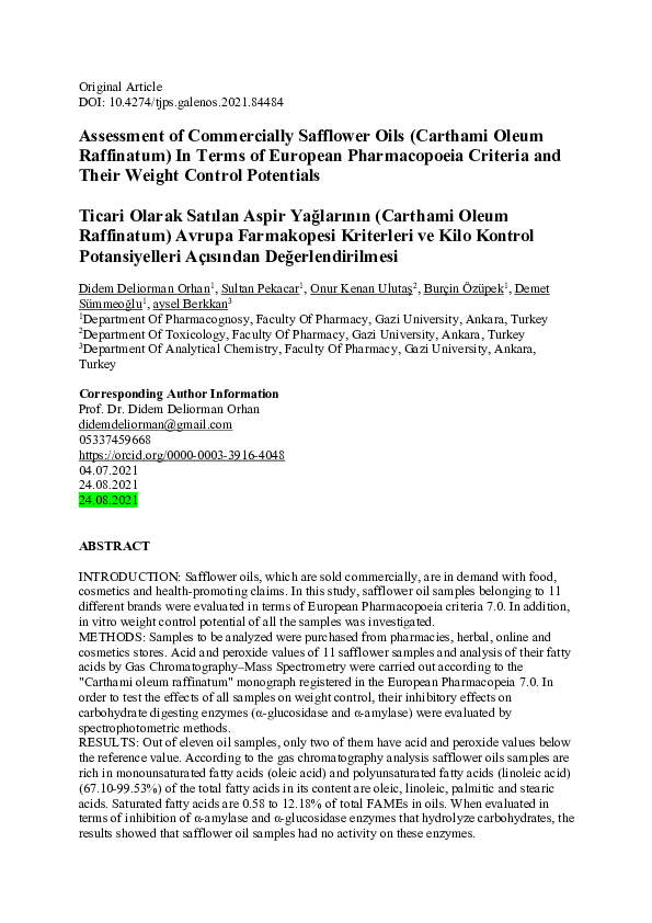 (PDF) Assessment of Commercially Safflower Oils (Carthami Oleum ...