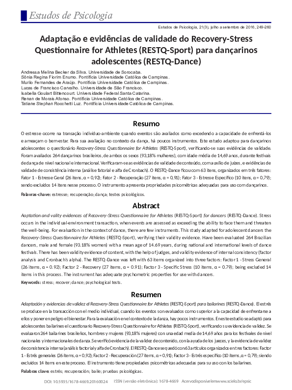 (PDF) Adaptação e evidências de validade do Recovery-Stress ...