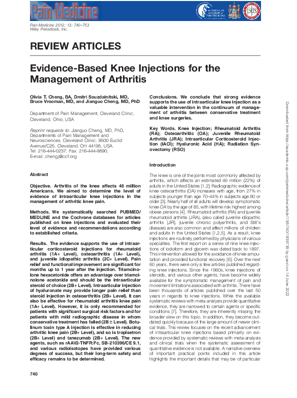 (PDF) Evidence-Based Knee Injections for the Management of Arthritis