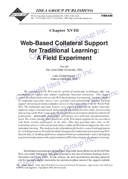 (PDF) Web-Based Collateral Support for Traditional Learning