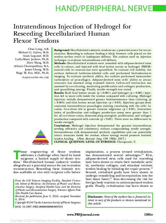 (PDF) Intratendinous Injection of Hydrogel for Reseeding Decellularized ...