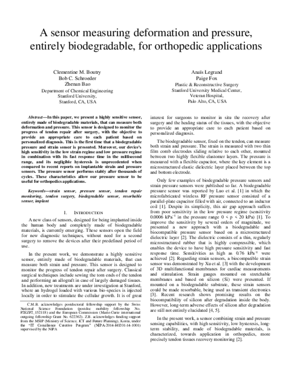(PDF) A sensor measuring deformation and pressure, entirely ...